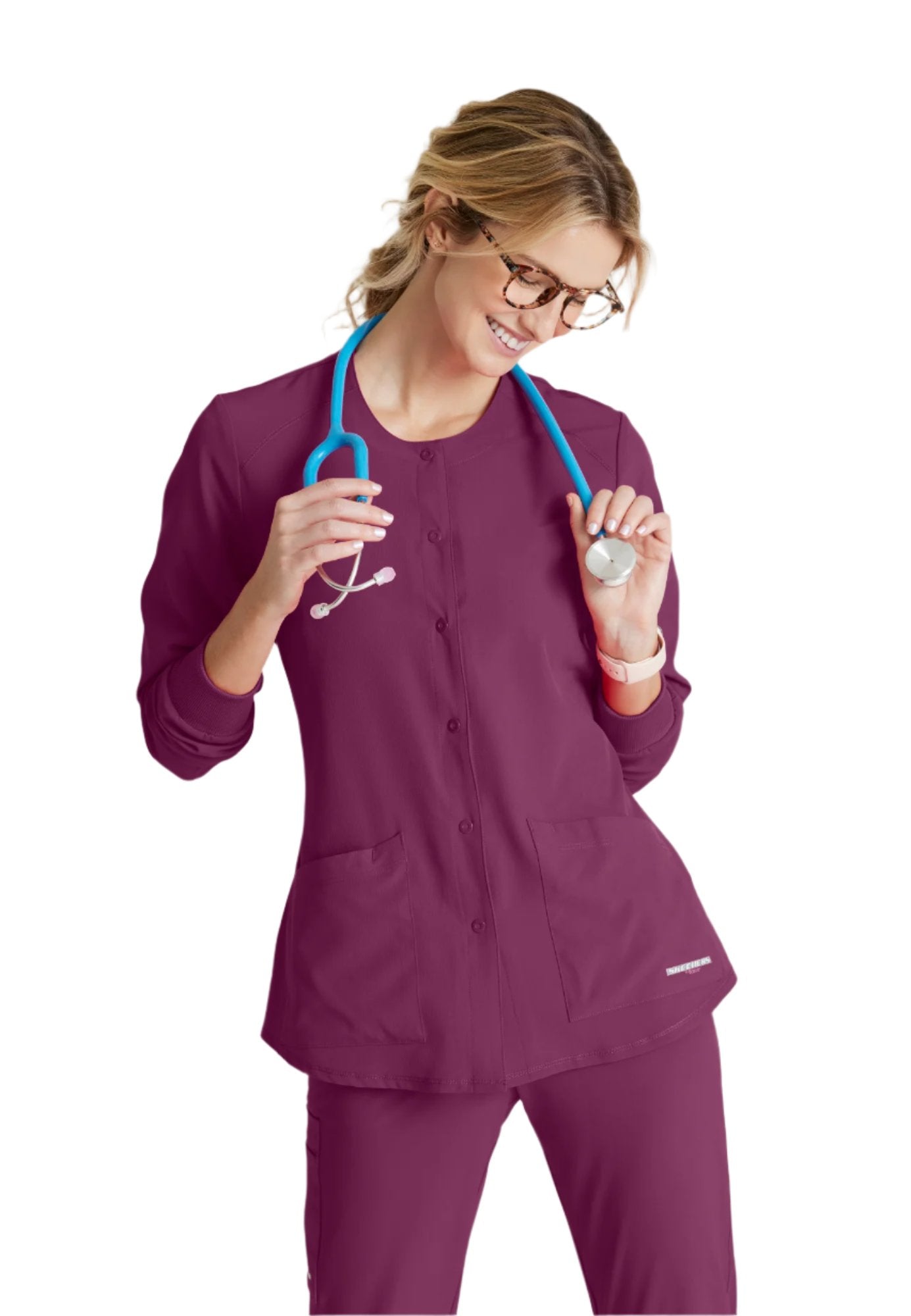 Women's Stability 2-Pocket Crewneck Snap-Front Scrub Jacket Warmup – AU ...